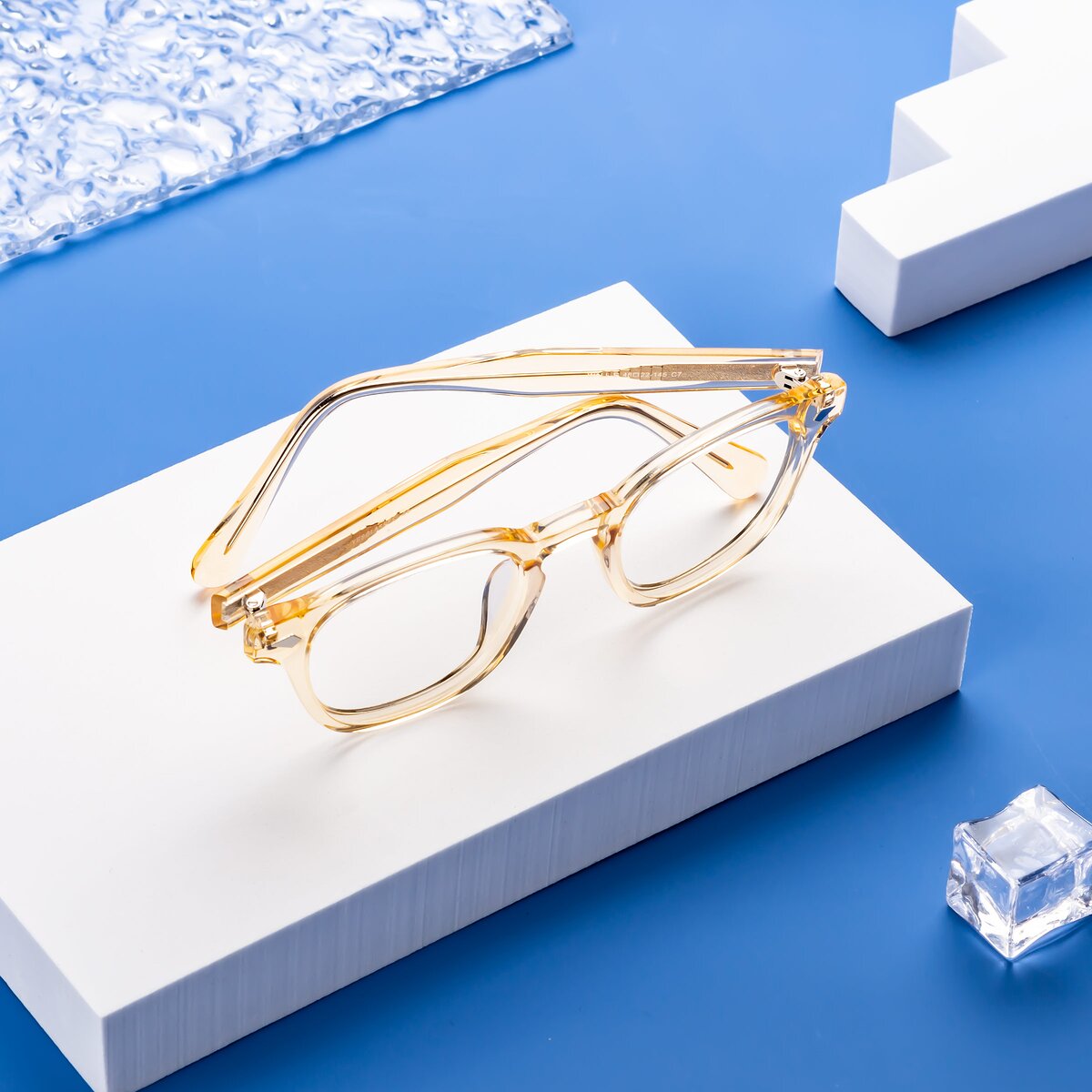 Translucent Brown Keyhole Bridge Acetate Trapezoid Blue Light Glasses ...