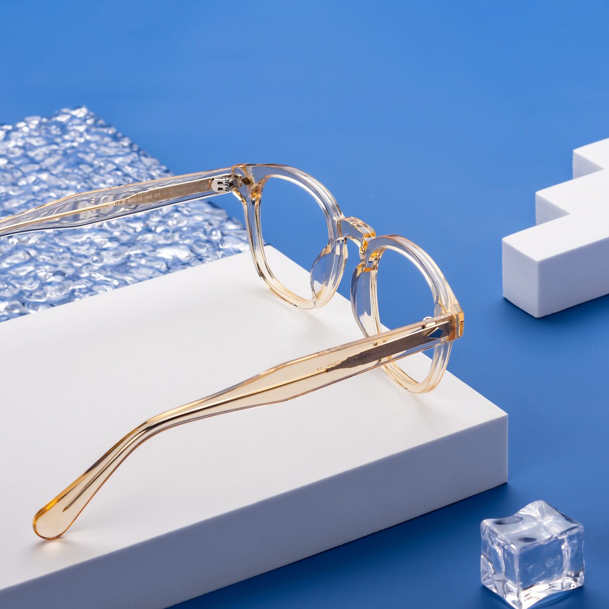 Translucent Brown Keyhole Bridge Acetate Trapezoid Blue Light Glasses ...