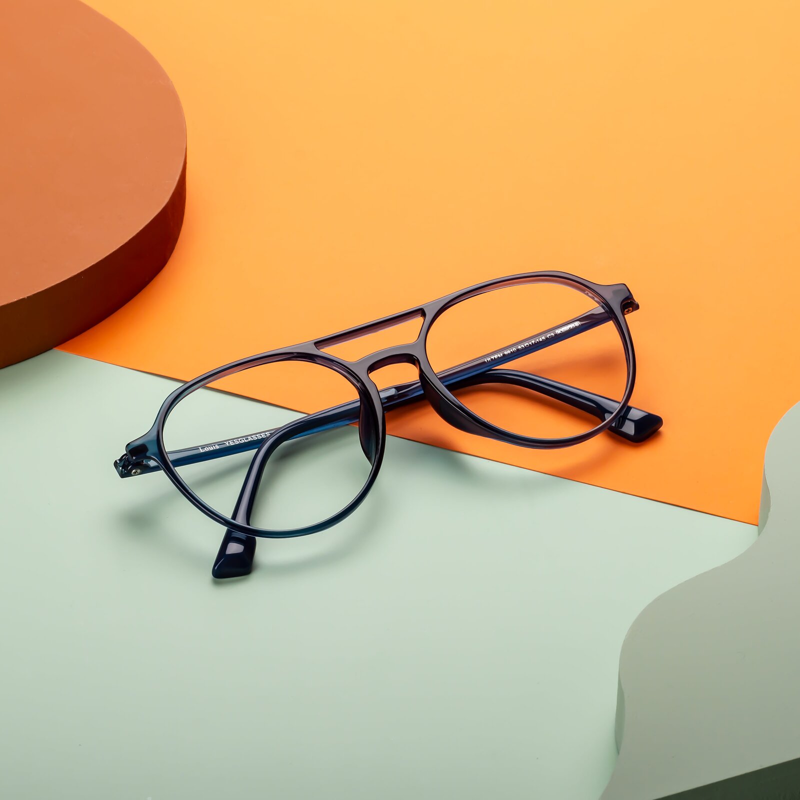 Blue Double Bridge Low Bridge Fit Ultem Eyeglasses - Louis