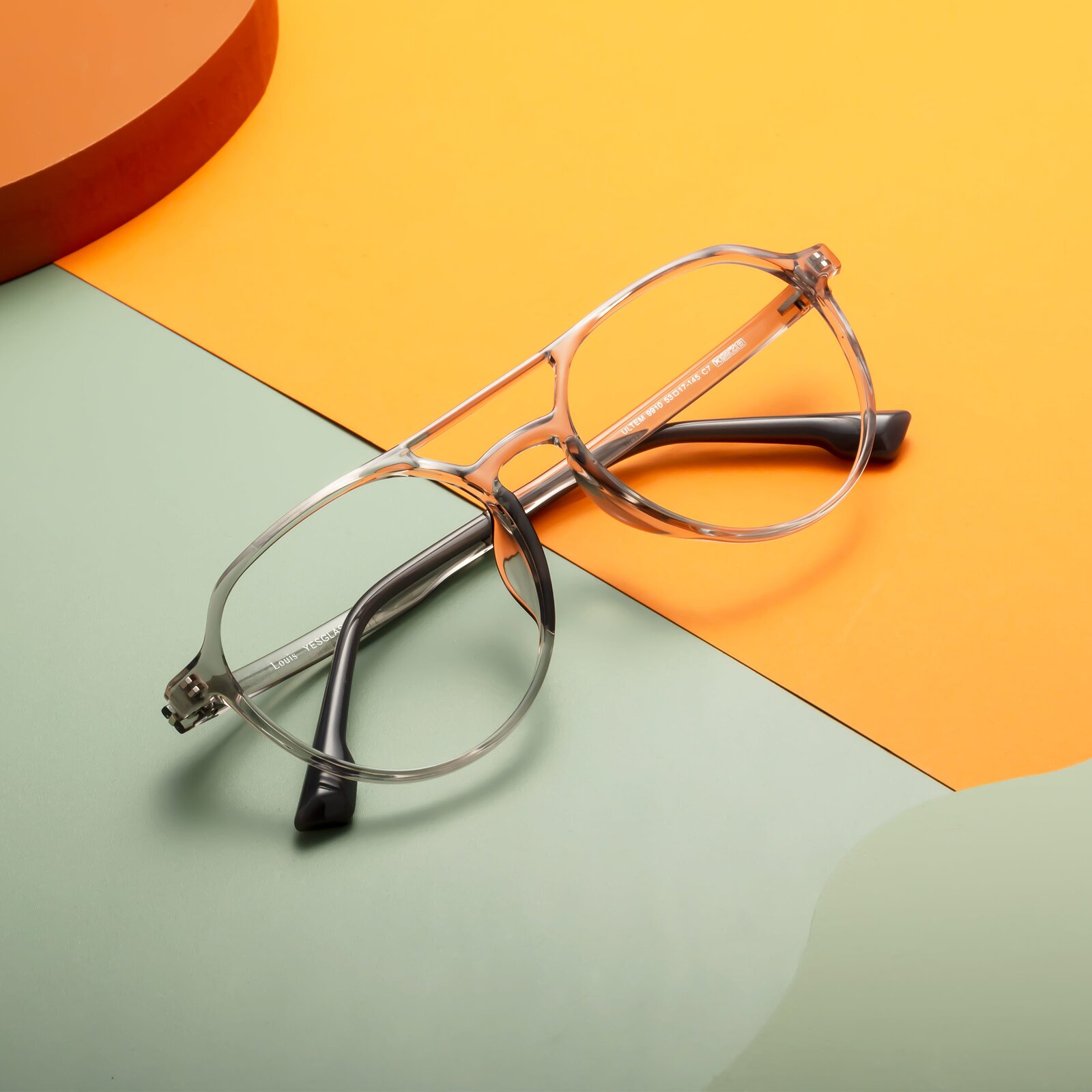 Light Gray Double Bridge Low Bridge Fit Ultem Eyeglasses - Louis