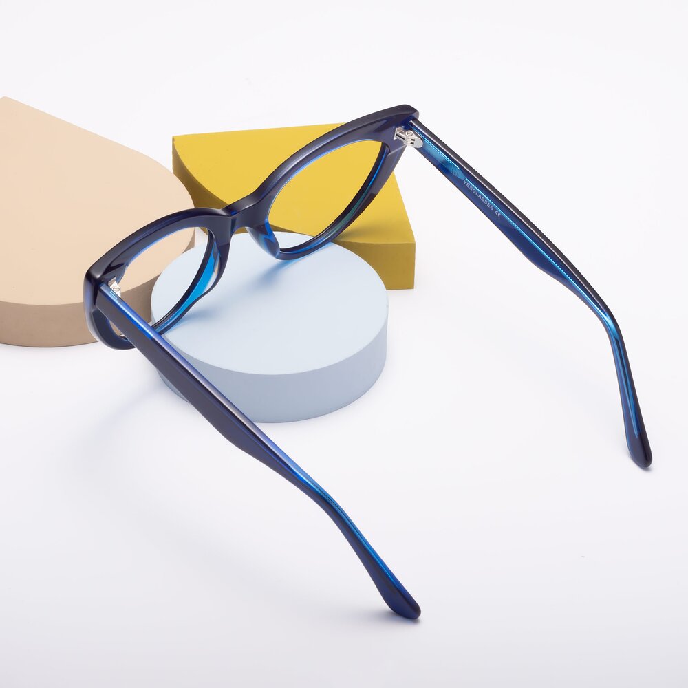 Midnight Blue Retro-Vintage Acetate Cat-Eye Blue Light Glasses - Tiesi