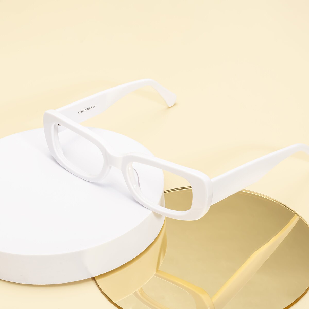 White Thick Hipster Rectangle Eyeglasses - Couch