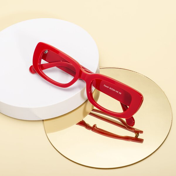 Red Thick Hipster Rectangle Eyeglasses - Couch