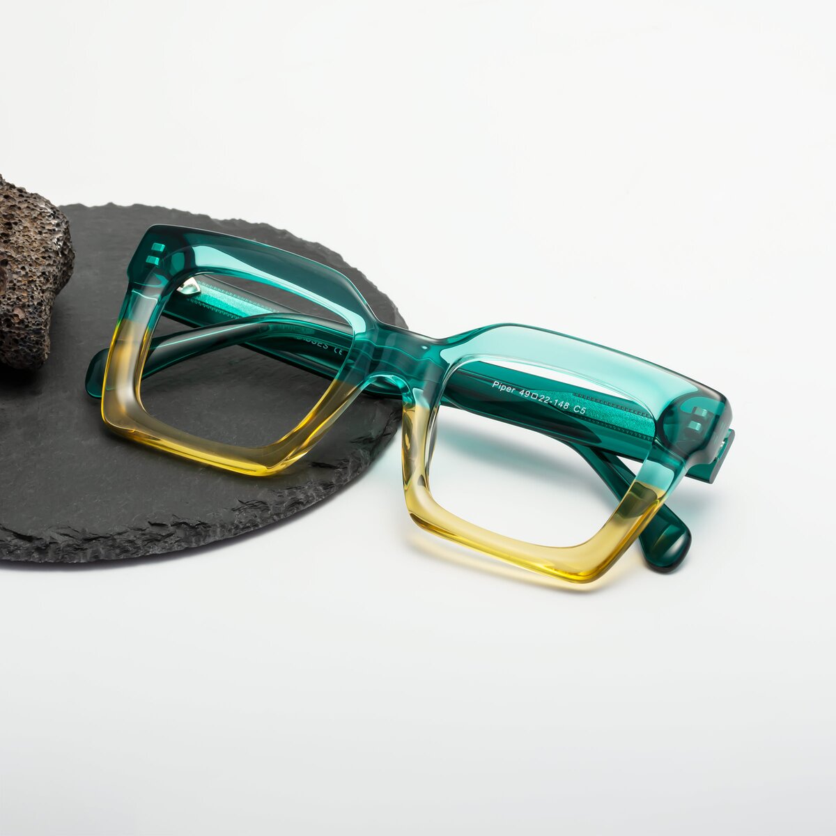 Green/Champagne Oversized Thick Square Eyeglasses - Piper