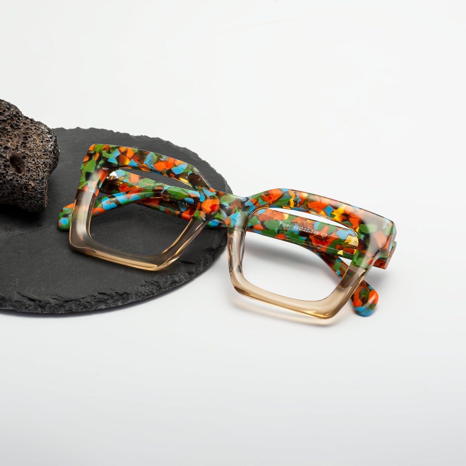 Floral/Amber Oversized Thick Square Eyeglasses - Piper