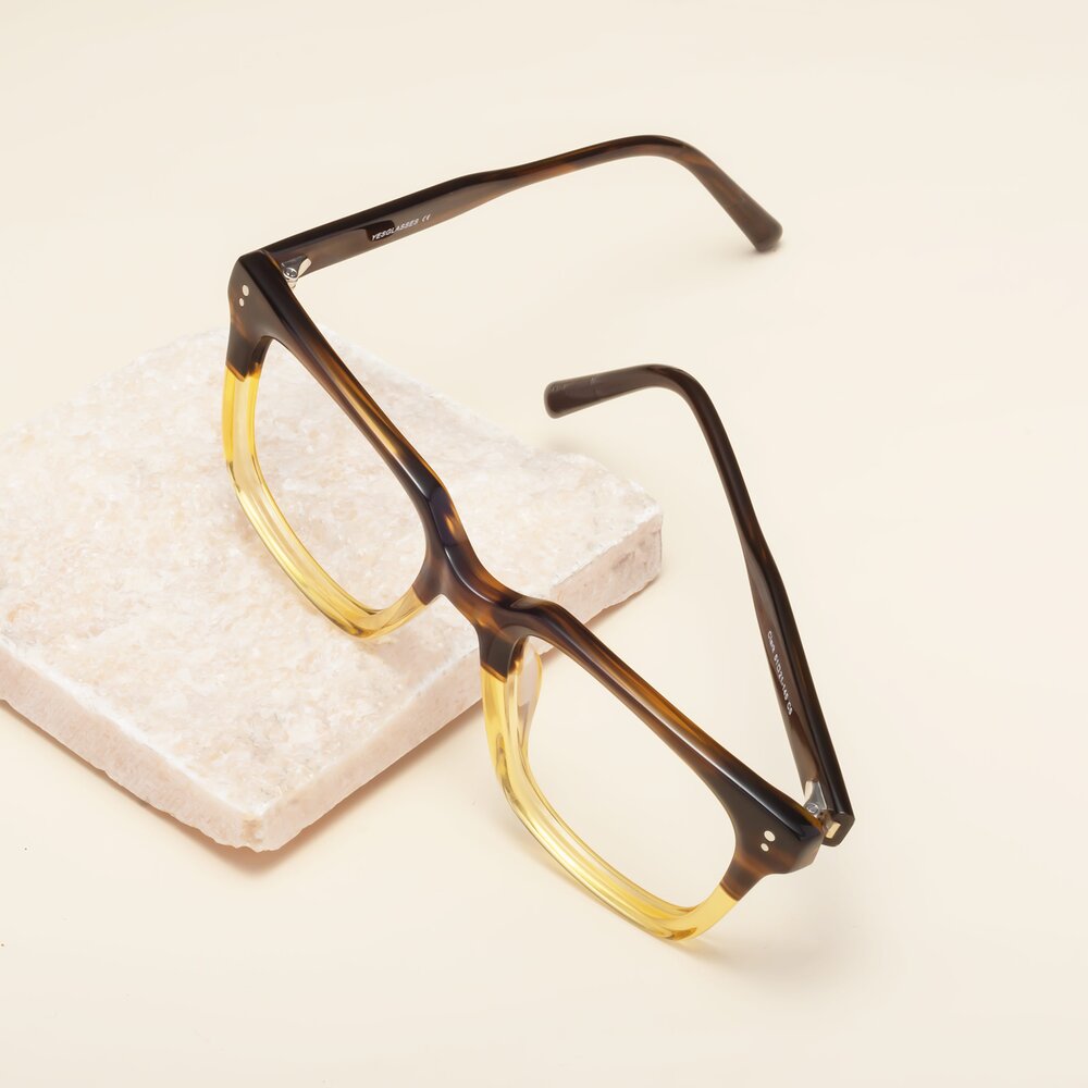Brown/Oak Medium Acetate Square Blue Light Glasses - Clark