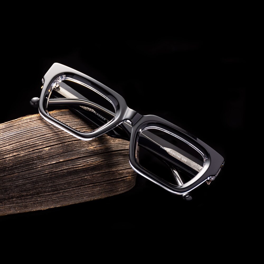 Black/Clear Hipster Acetate Square Eyeglasses - Hardy