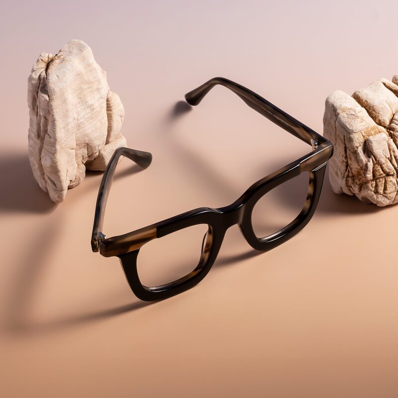 Black/Brown Hipster Thick Square Eyeglasses - Mill