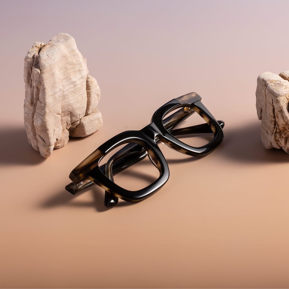 Black/Brown Hipster Thick Square Eyeglasses - Mill