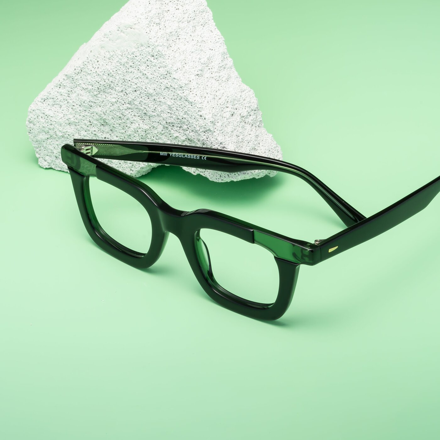 Black-Green Hipster Thick Square Eyeglasses - Mill