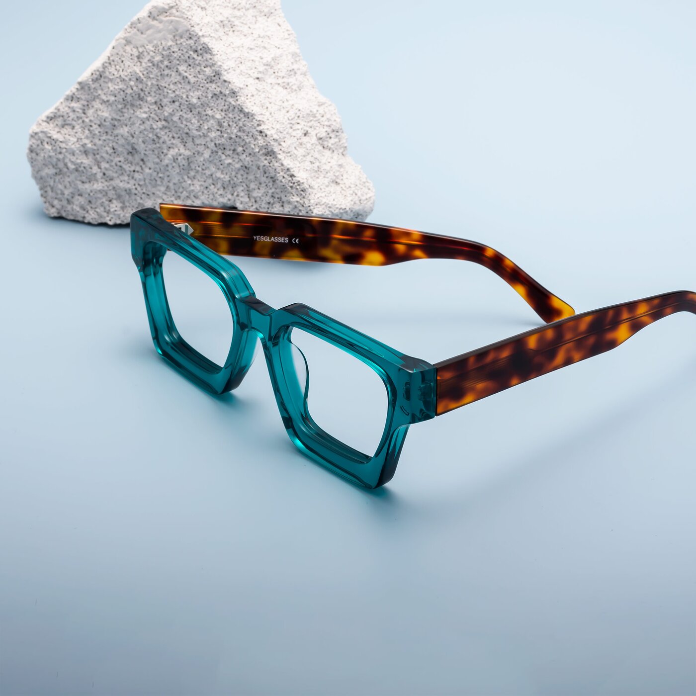Green-Tortoise Thick Geek-Chic Geometric Reading Glasses - Powers