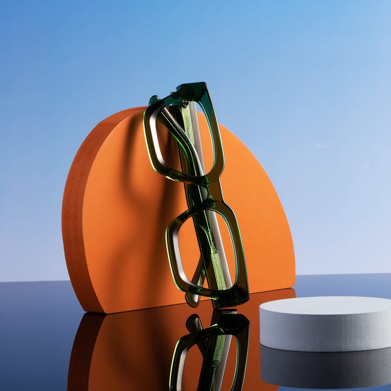 Jade Green Thick Geek-Chic Geometric Eyeglasses - Powers
