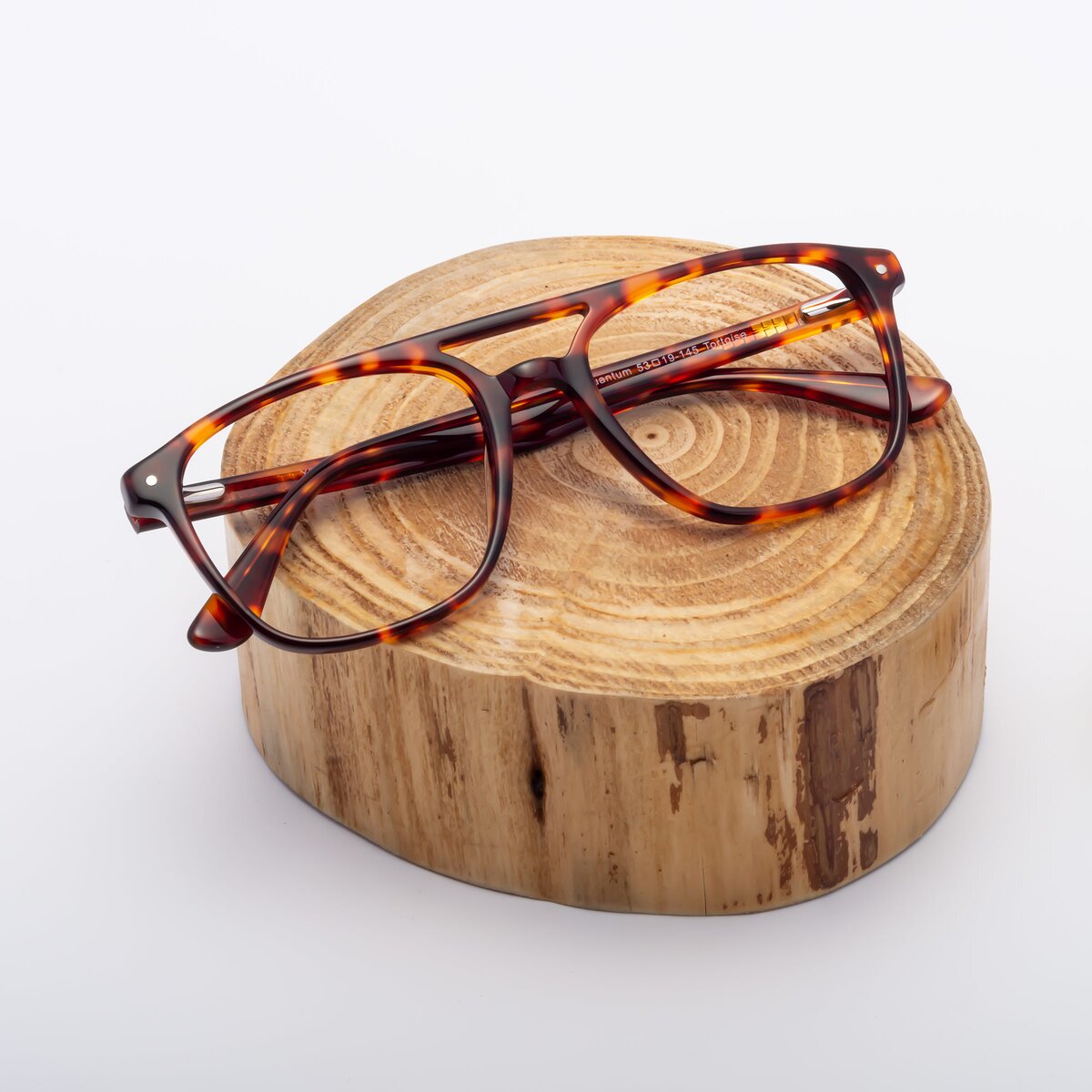 Tortoise Double Bridge Acetate Trapezoid Eyeglasses - Quantum