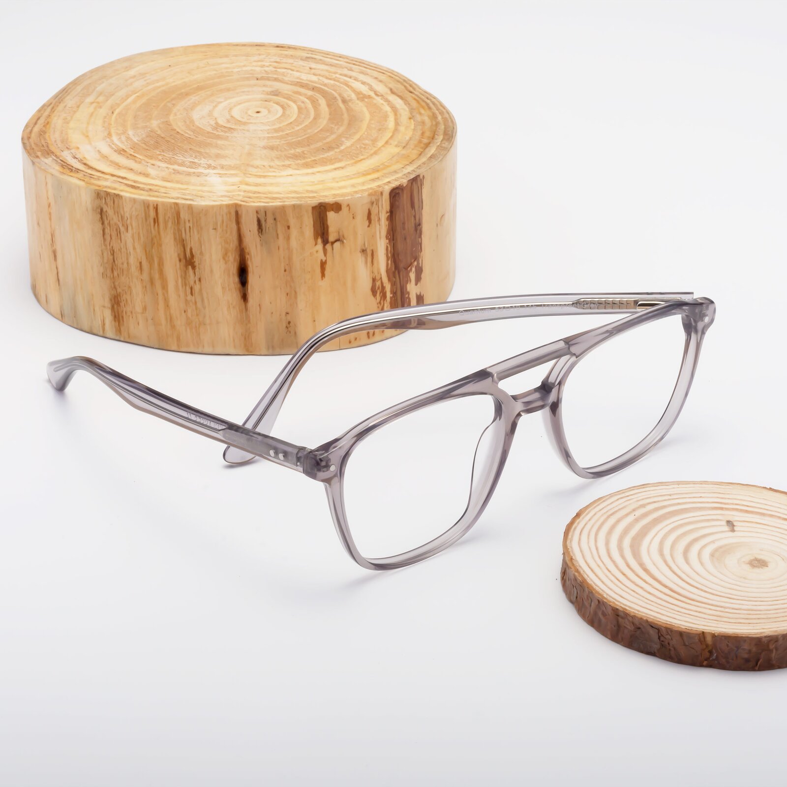 Transparent Gray Double Bridge Acetate Trapezoid Eyeglasses - Quantum