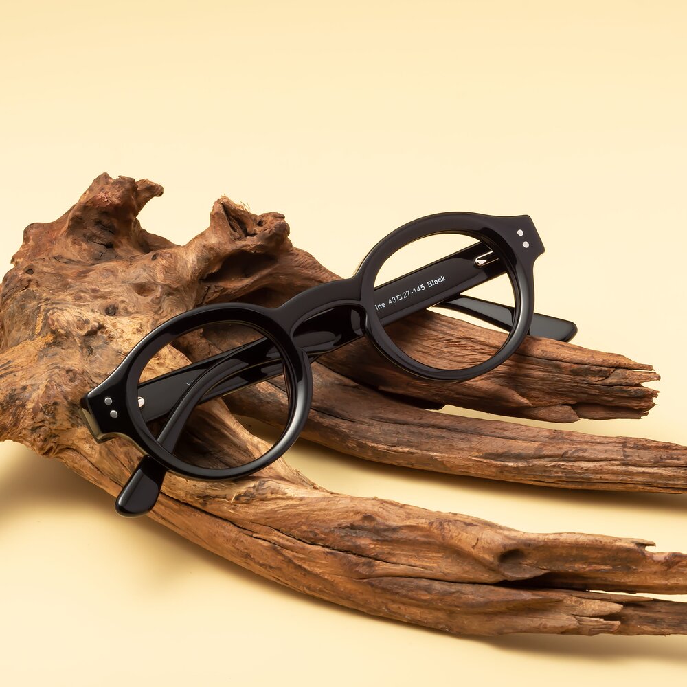 Black Keyhole Bridge Retro-Vintage Round Eyeglasses - Pine