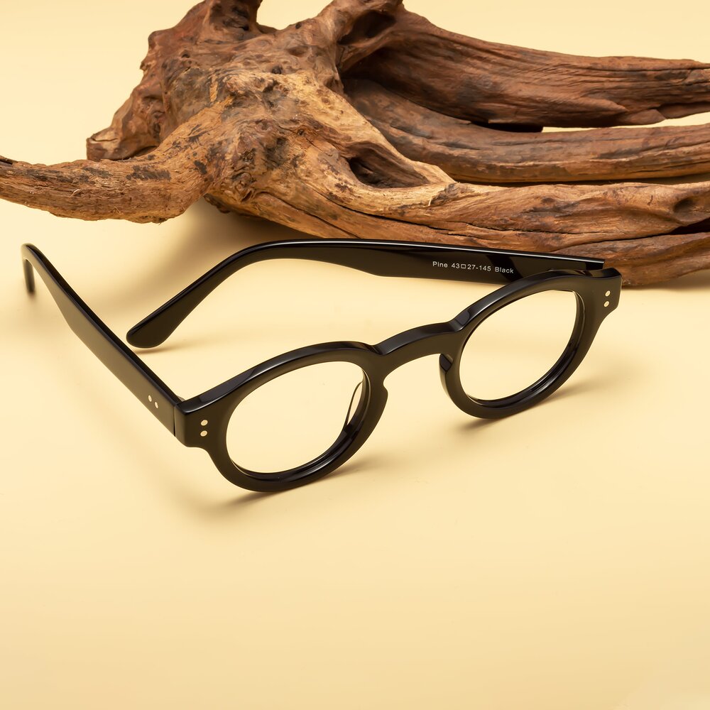 Black Keyhole Bridge Retro-Vintage Round Eyeglasses - Pine