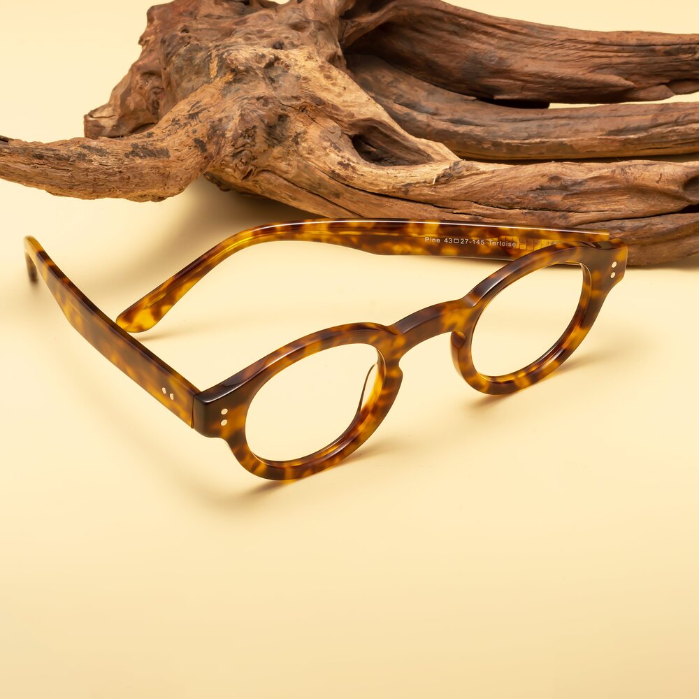 Tortoise Keyhole Bridge Retro-Vintage Round Eyeglasses - Pine