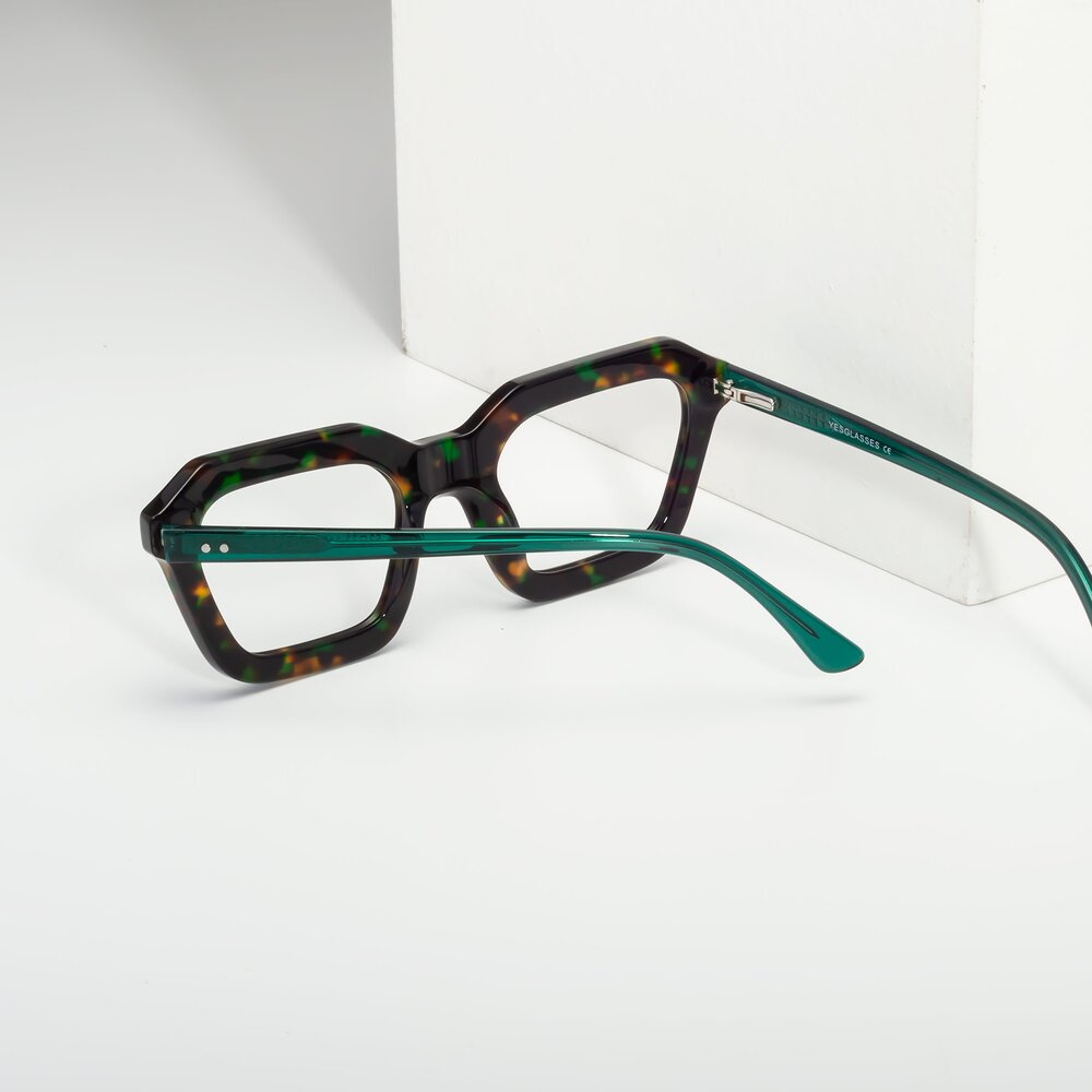 Green Tortoise Thick Acetate Geometric Eyeglasses - George