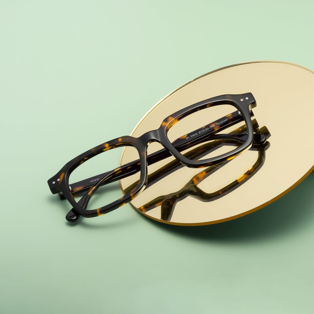 Tortoise Bifocal & Progressive Acetate Square Eyeglasses - St. Mark