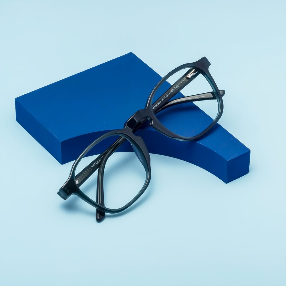 Teal Keyhole Bridge Retro-Vintage Acetate Eyeglasses - Generous