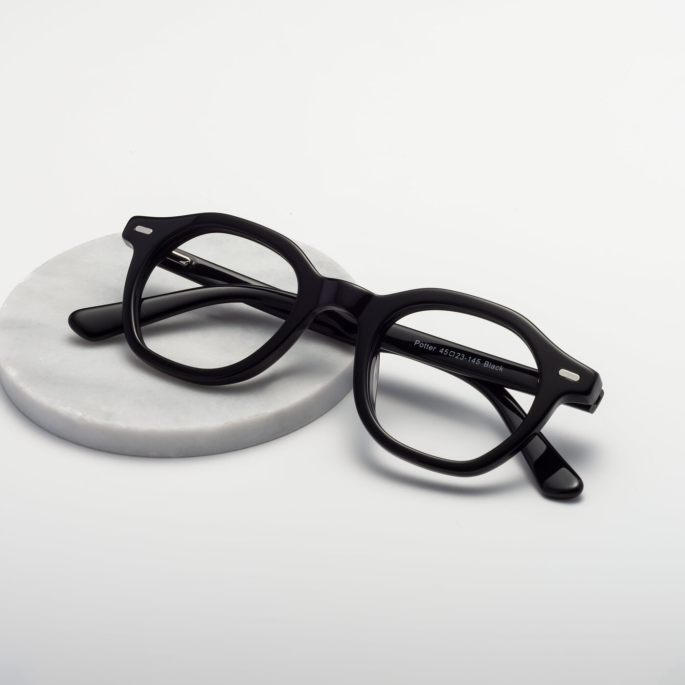 Black Geek-Chic Acetate Geometric Eyeglasses - Potter