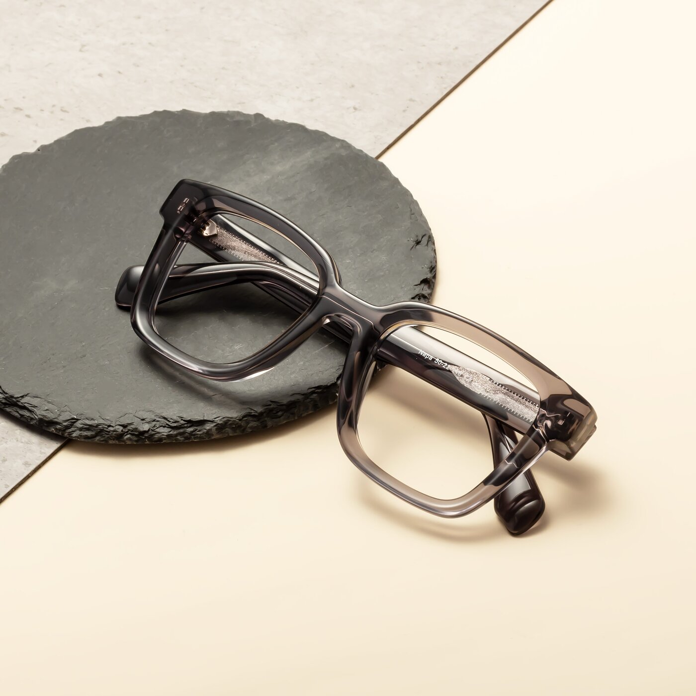 Translucent Gray Hipster Acetate Trapezoid Eyeglasses - Napa