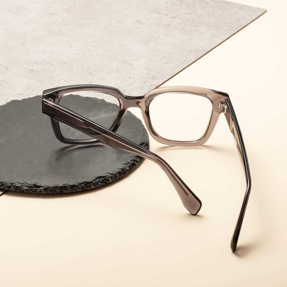 Translucent Gray Hipster Acetate Trapezoid Eyeglasses - Napa