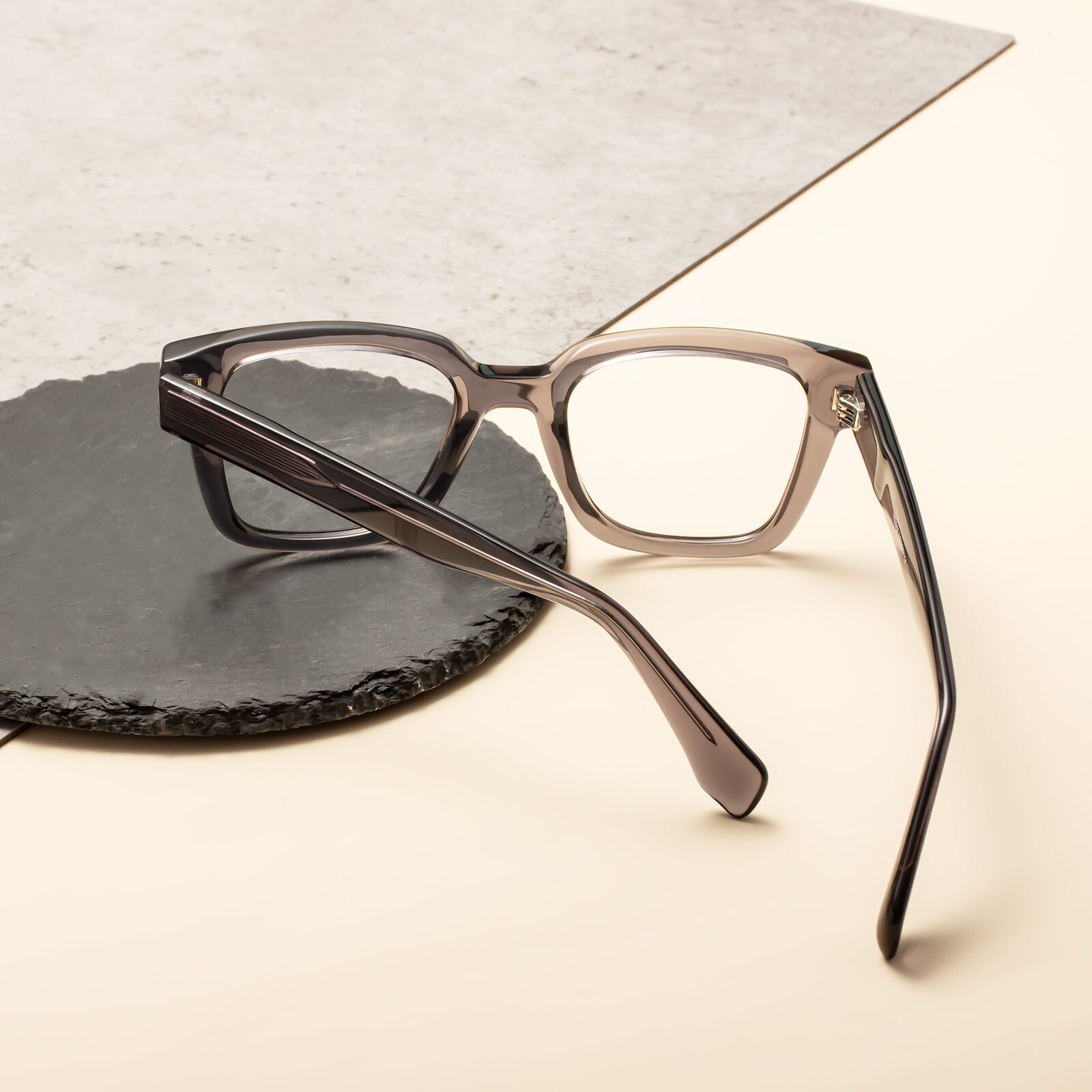 Translucent Gray Hipster Acetate Trapezoid Eyeglasses - Napa