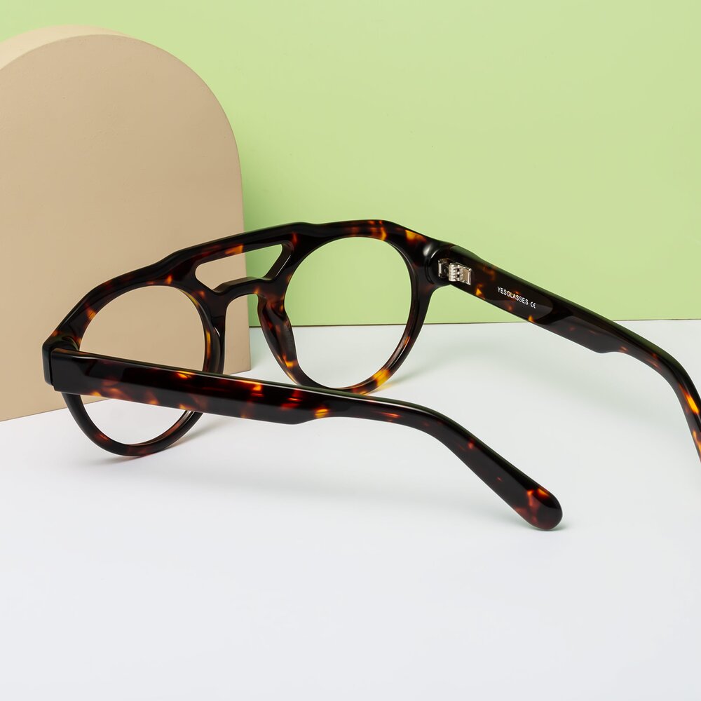 Tortoise Retro-Vintage Double Bridge Round Eyeglasses - Crown