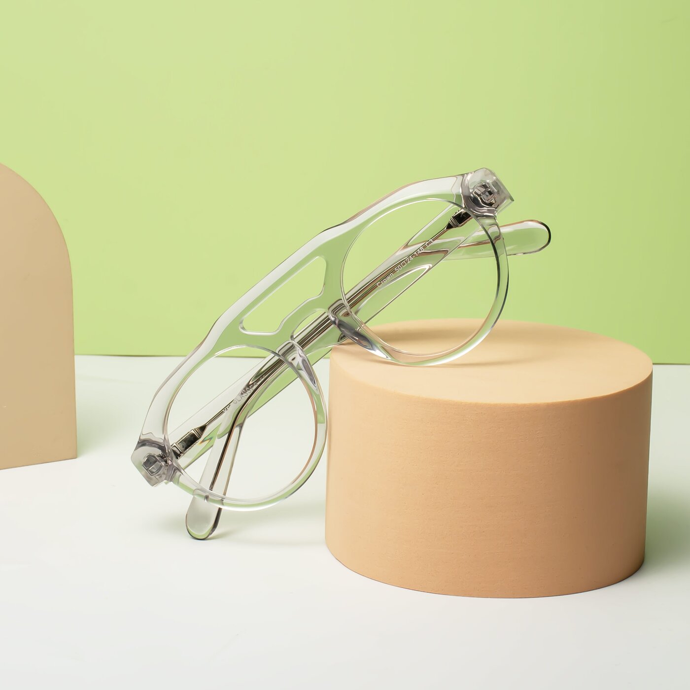 Light Gray Retro-Vintage Double Bridge Round Eyeglasses - Crown