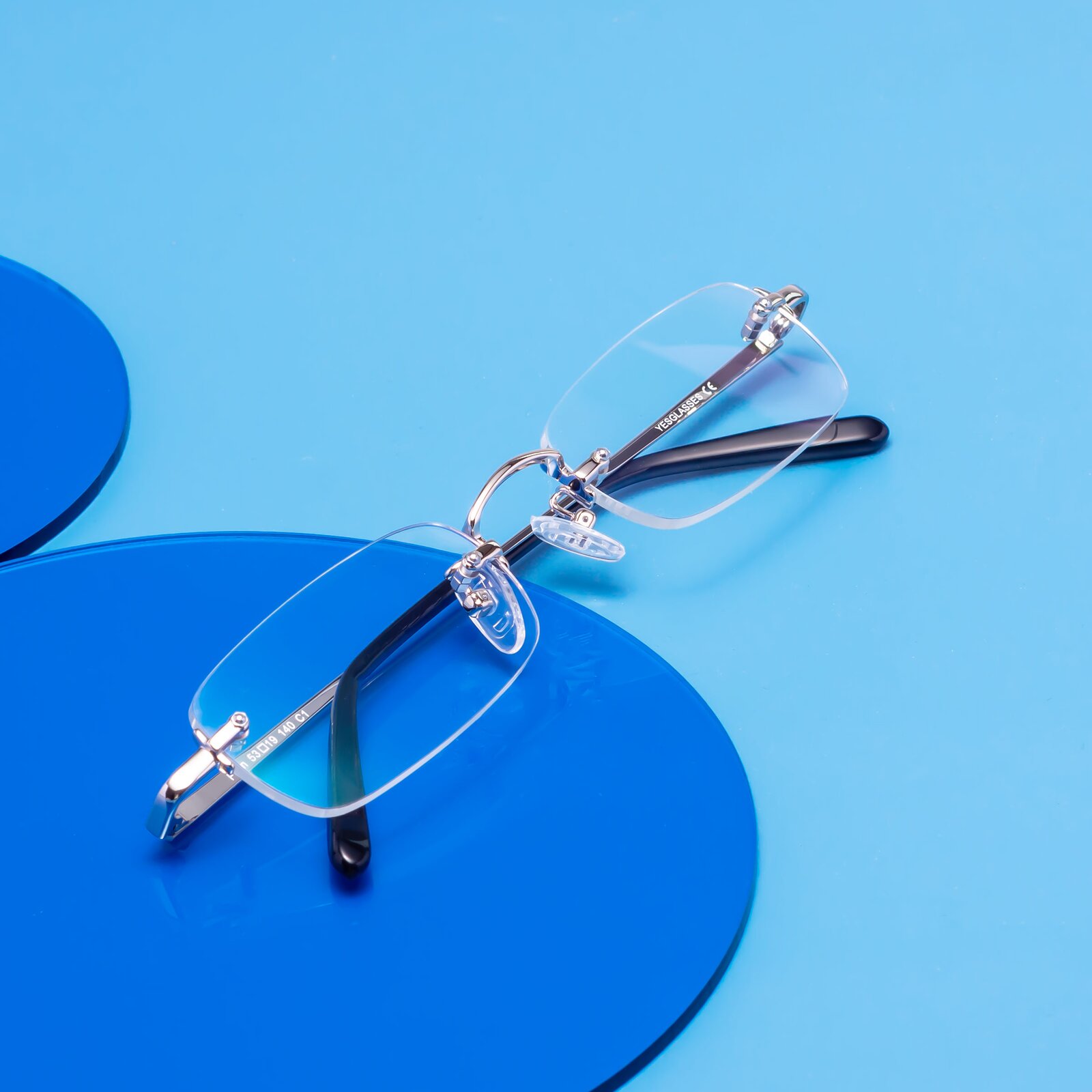 Light Gold Wide Rectangle Rimless Reading Glasses - Finn