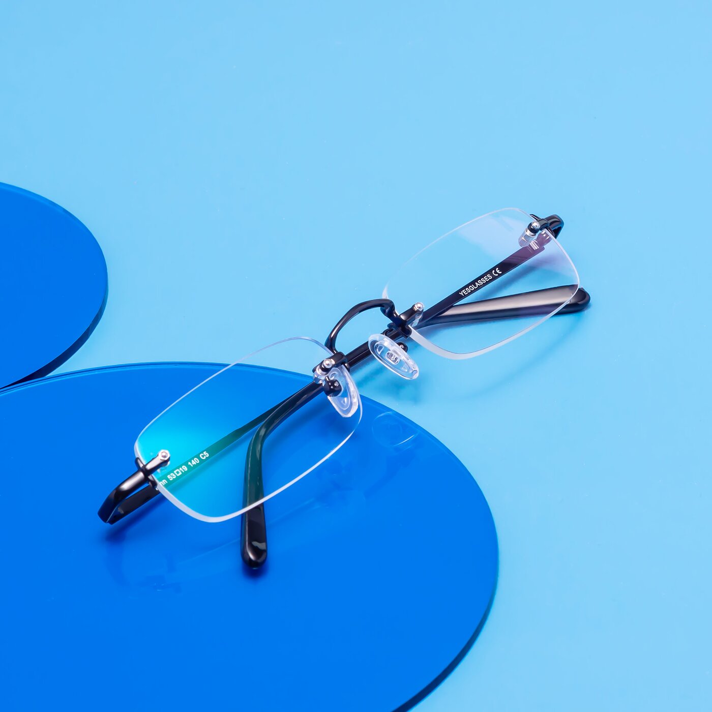 Black Wide Rectangle Rimless Eyeglasses - Finn