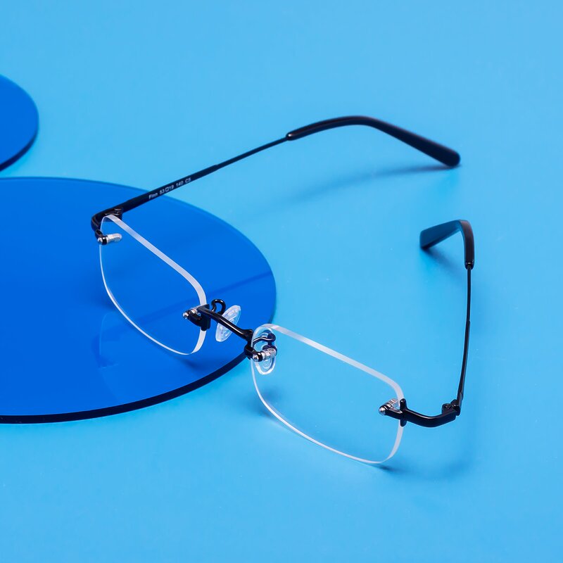 Black Wide Rectangle Rimless Eyeglasses - Finn