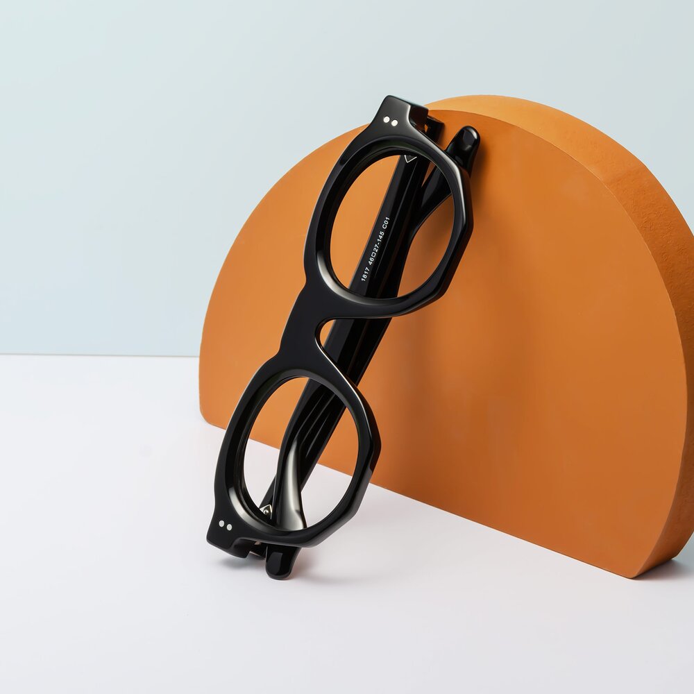 Black Geek-Chic Acetate Geometric Eyeglasses - Clio