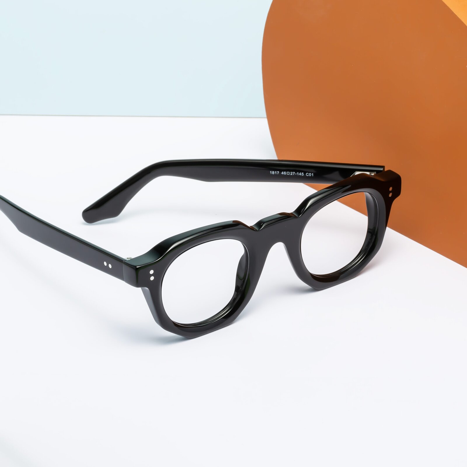 Black Geek-Chic Acetate Geometric Eyeglasses - Clio