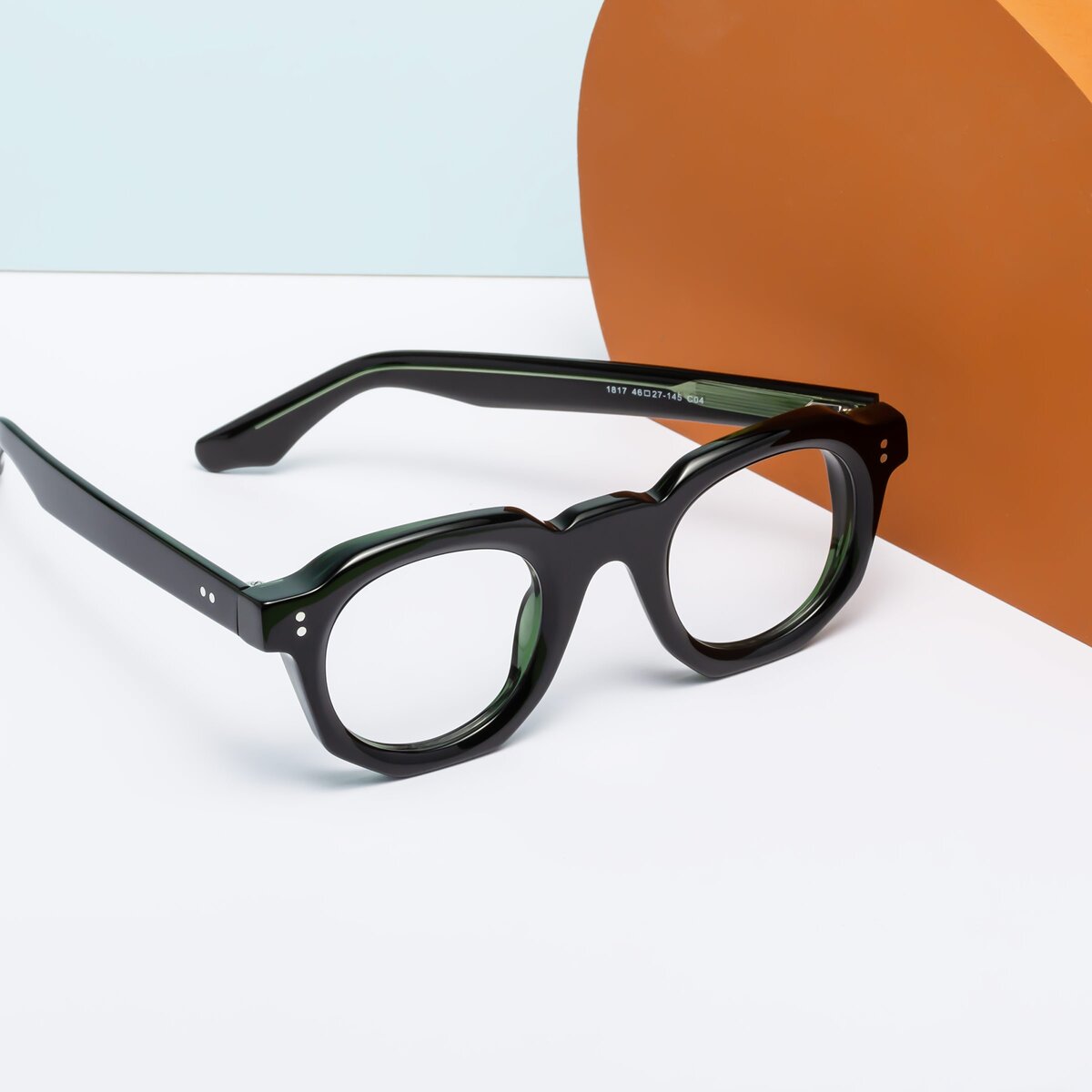 Black/Green Geek-Chic Acetate Geometric Eyeglasses - Clio