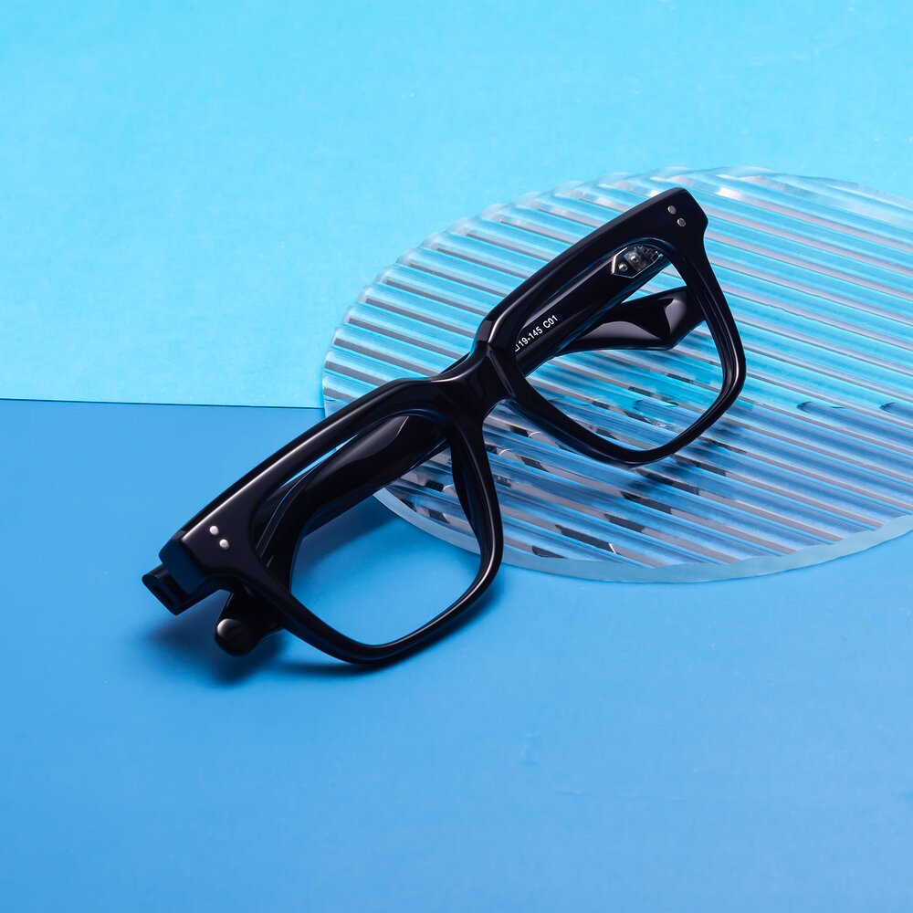 Black Browline Acetate Trapezoid Eyeglasses - Gates