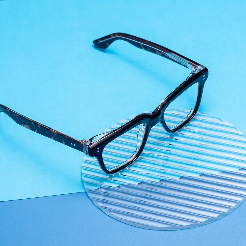 Tortoise/Clear Browline Acetate Trapezoid Eyeglasses - Gates