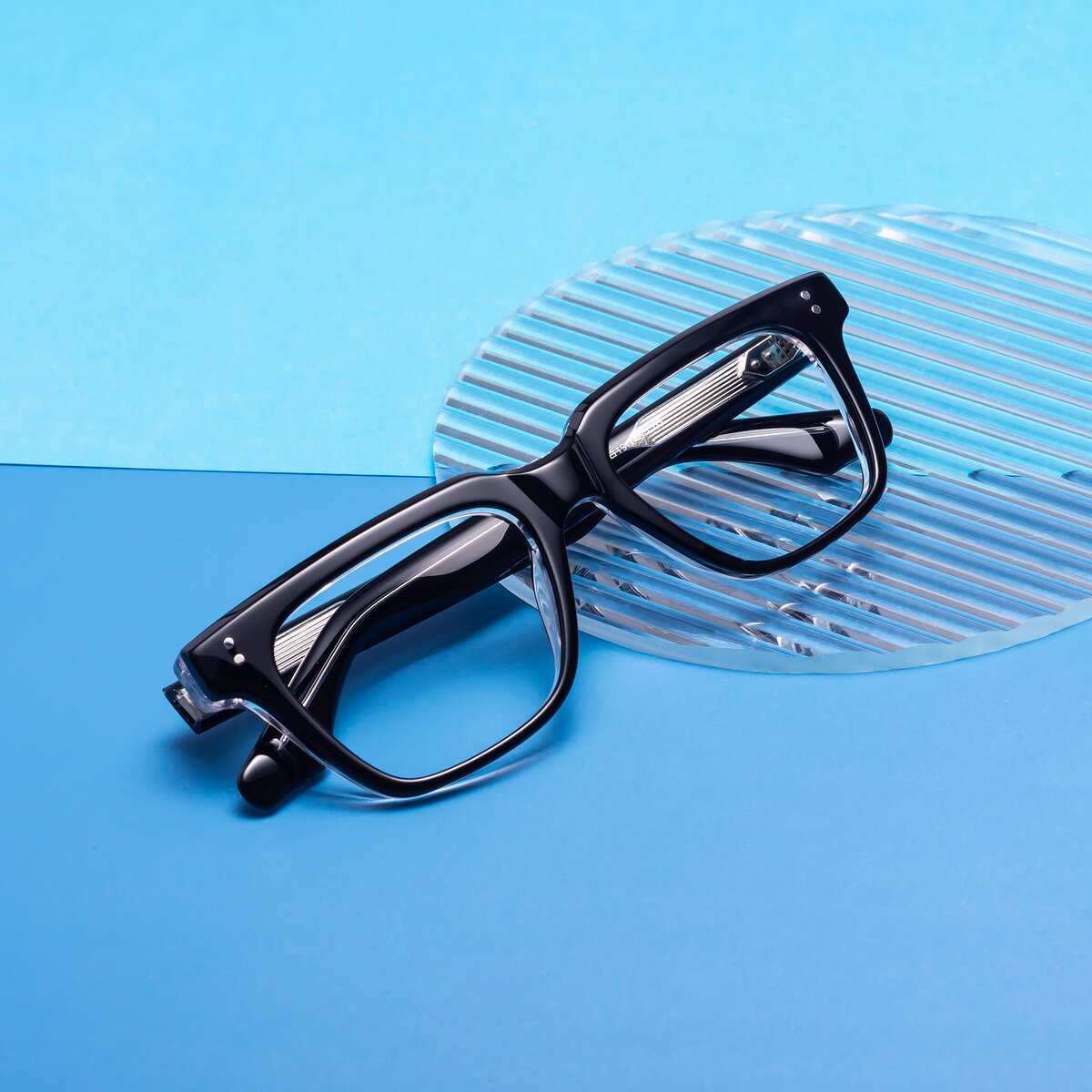 Black/Clear Browline Acetate Trapezoid Eyeglasses - Gates