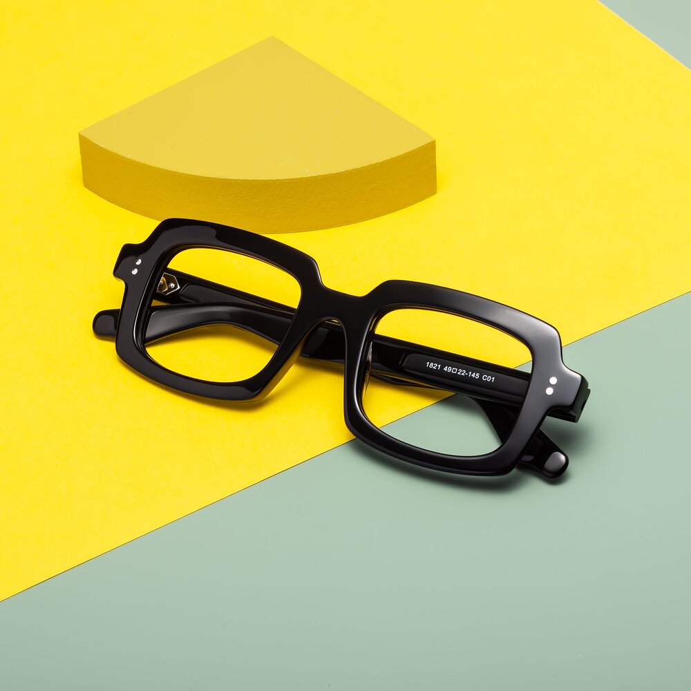 Black Medium Geek-Chic Rectangle Eyeglasses - Force