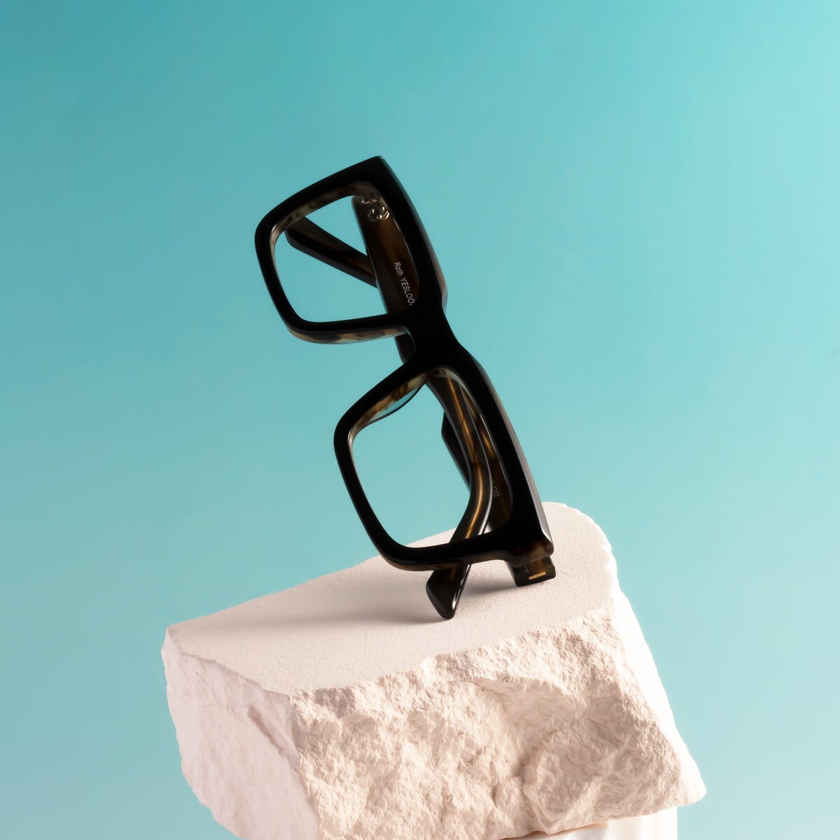 Black/Gray Moonstone Thick Acetate Rectangle Eyeglasses - Roth