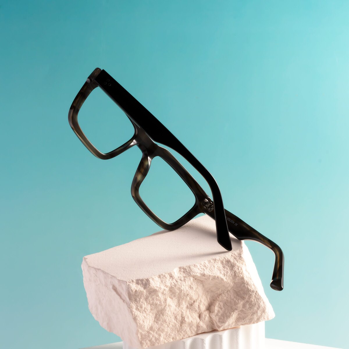 Black/Gray Moonstone Thick Acetate Rectangle Eyeglasses - Roth