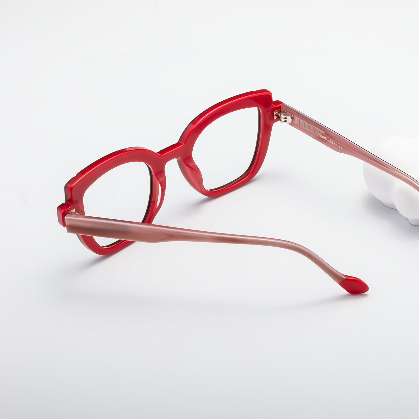 White/Red Hipster Acetate Butterfly Eyeglasses - Sato