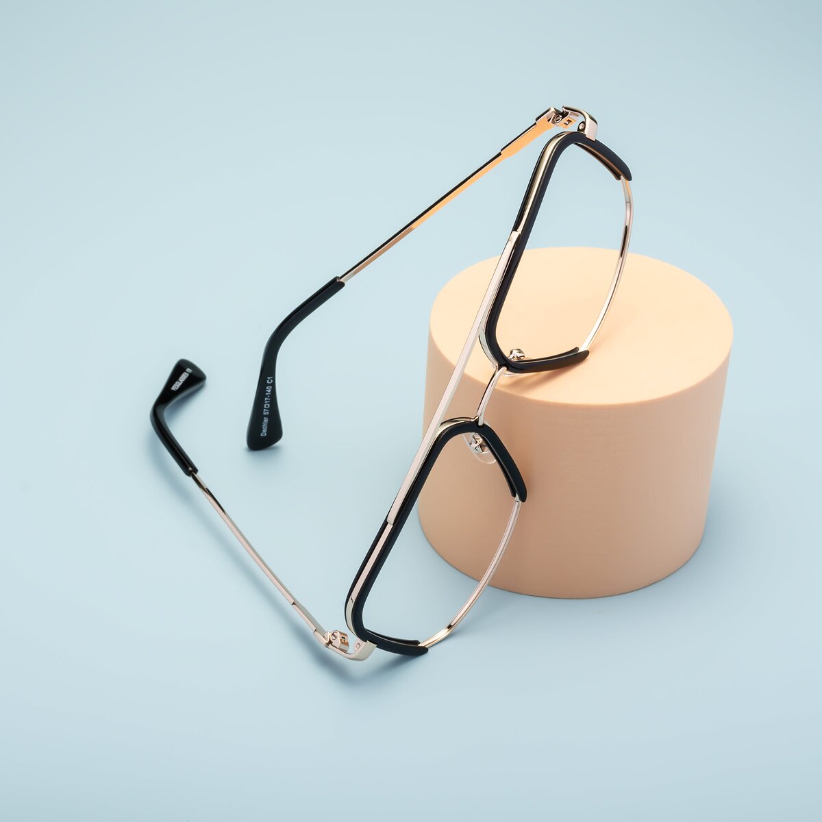 Black/Gold Retro-Vintage Aviator Rectangle Eyeglasses - Dechter
