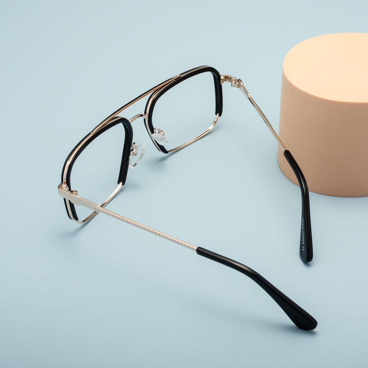 Black/Gold Retro-Vintage Aviator Rectangle Eyeglasses - Dechter