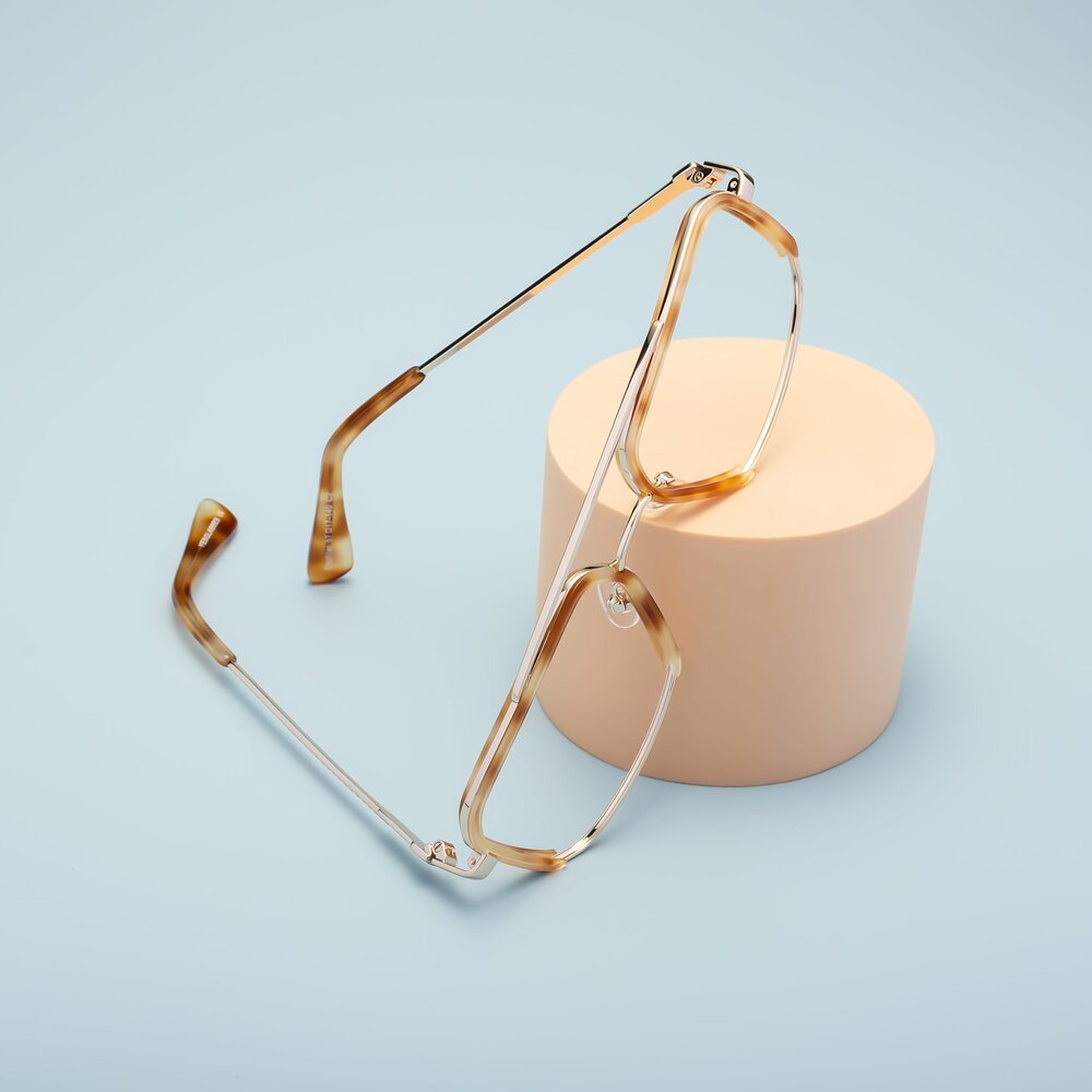 Yellow Tortoise/Gold Retro-Vintage Aviator Rectangle Eyeglasses - Dechter