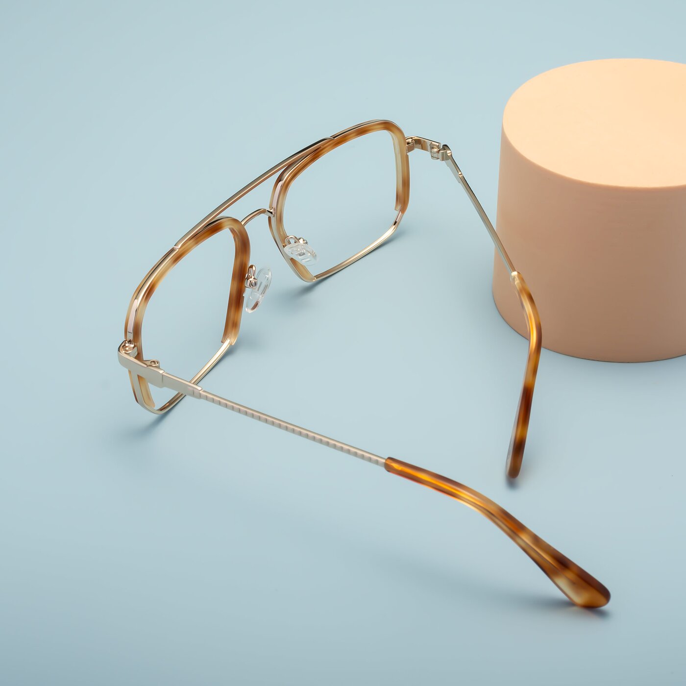 Yellow Tortoise/Gold Retro-Vintage Aviator Rectangle Eyeglasses - Dechter