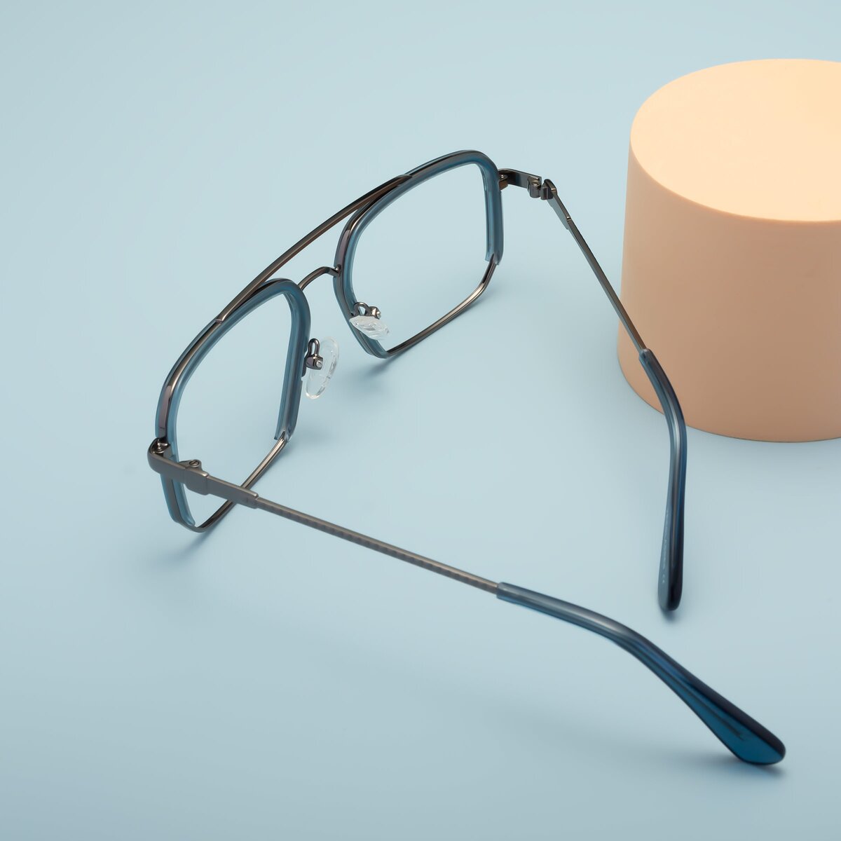 Teal/Gunmetal Retro-Vintage Aviator Rectangle Eyeglasses - Dechter