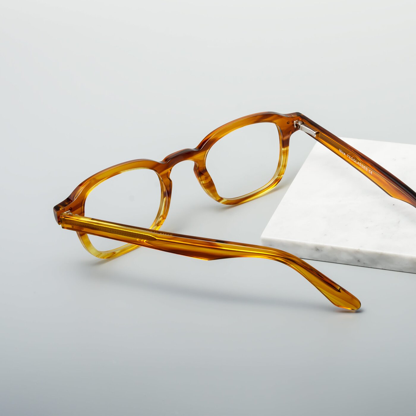 Striped Amber Retro-Vintage Keyhole Bridge Square Eyeglasses - Nice