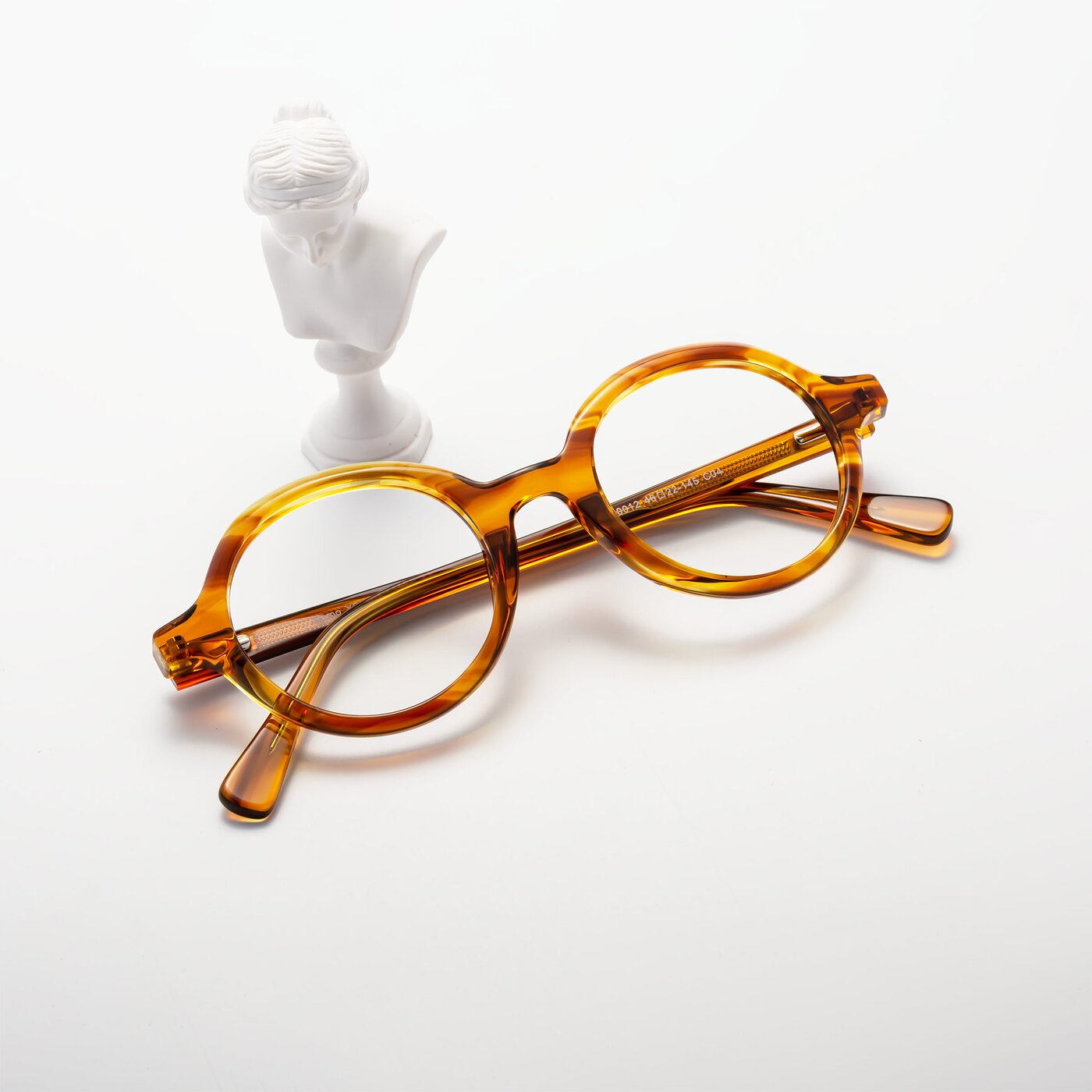 Striped Amber Retro-Vintage Acetate Round Eyeglasses - Nemo